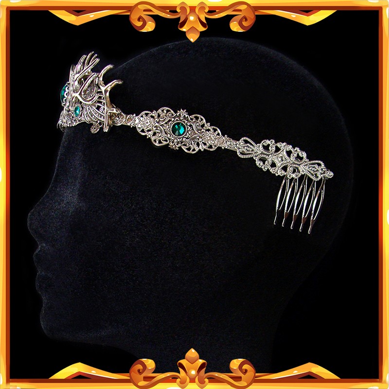 Fall in love for this medieval fantasy Crown with antlers and emerald