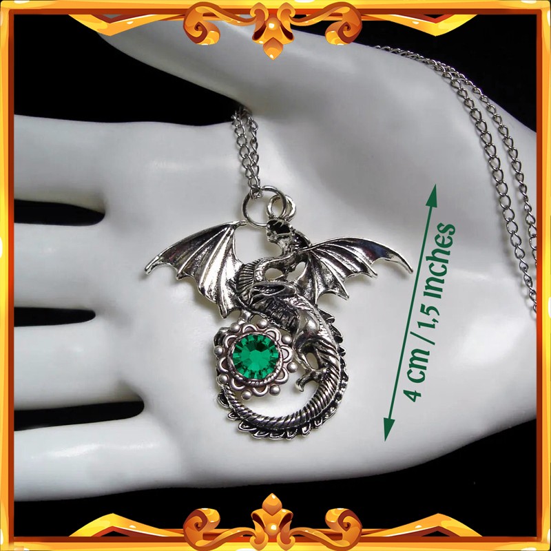 Medieval Dragon Necklace Emerald Green at A MON SEUL DESIR Boutique