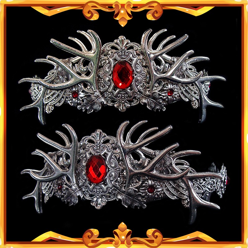 Fall in love for this fantasy Crown with antlers and red crystals